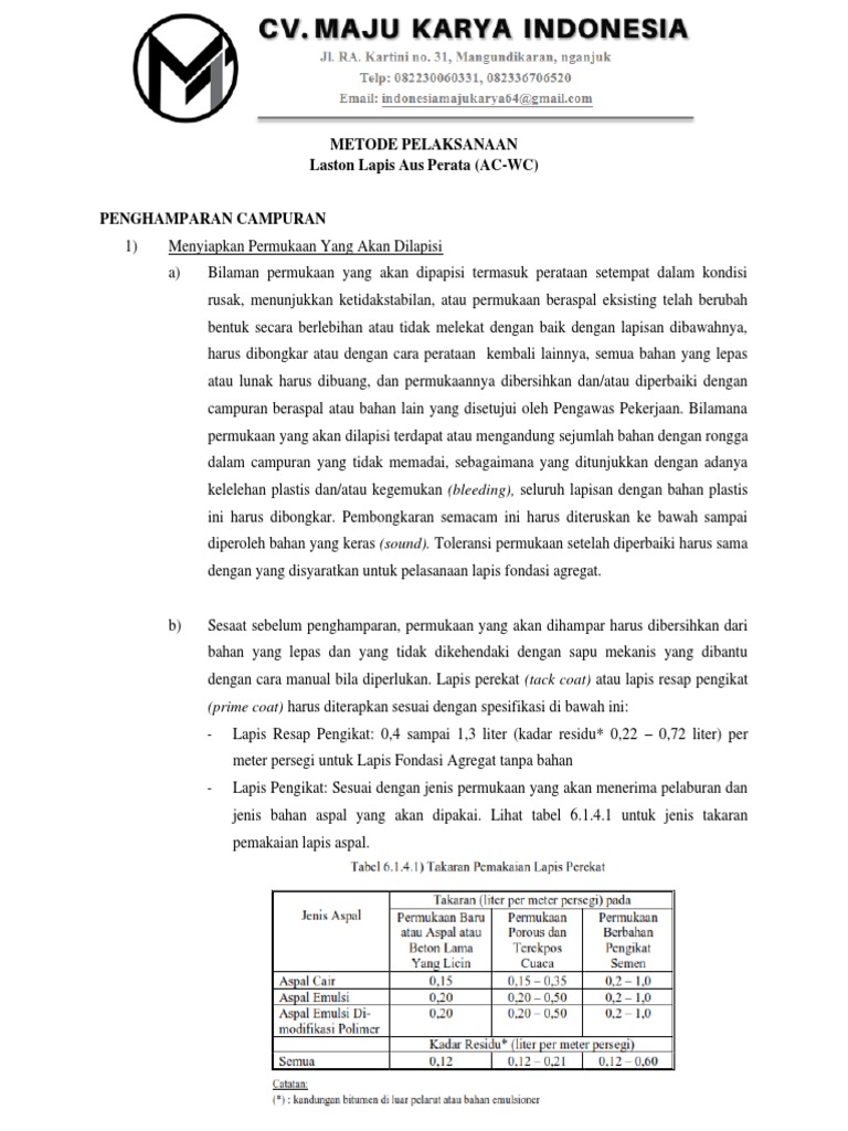 Metode Pelaksanaan Ac-Wc L | PDF