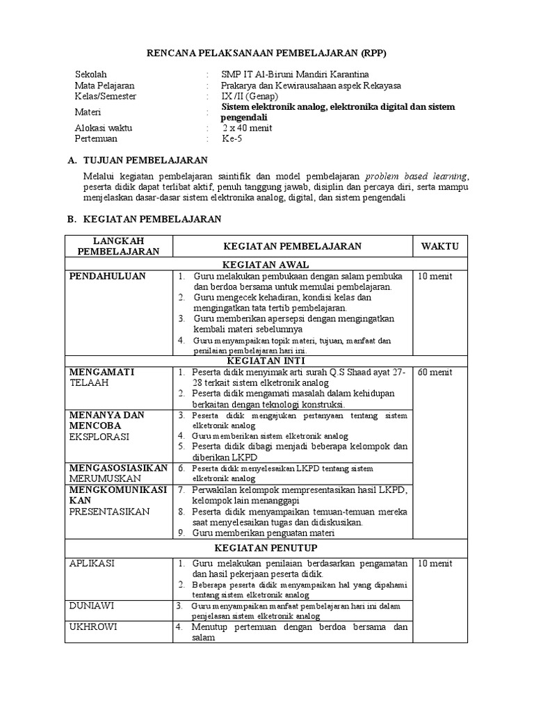 RPP Prakarya Kelas 9 Pert. 5-6 | PDF | Komputer