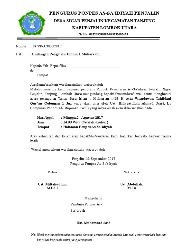 Contoh Undangan 1 Muharram | PDF | Agama & Spiritualitas