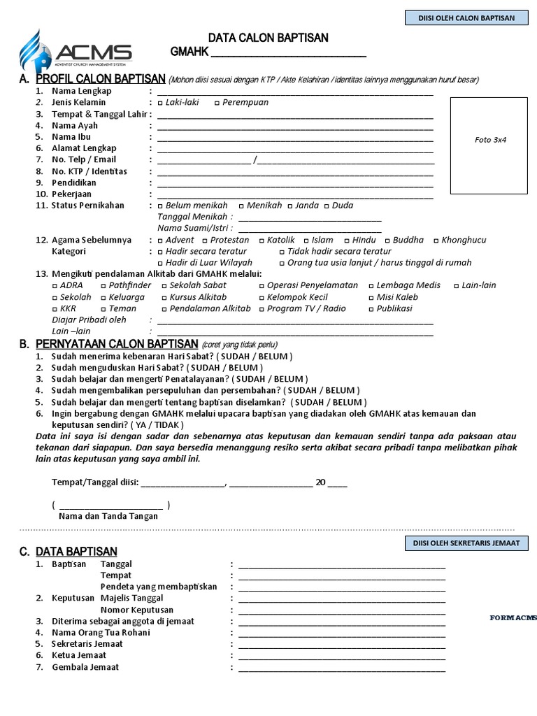 Formulir Data Calon Baptisan GMAHK | PDF | Gaya Hidup