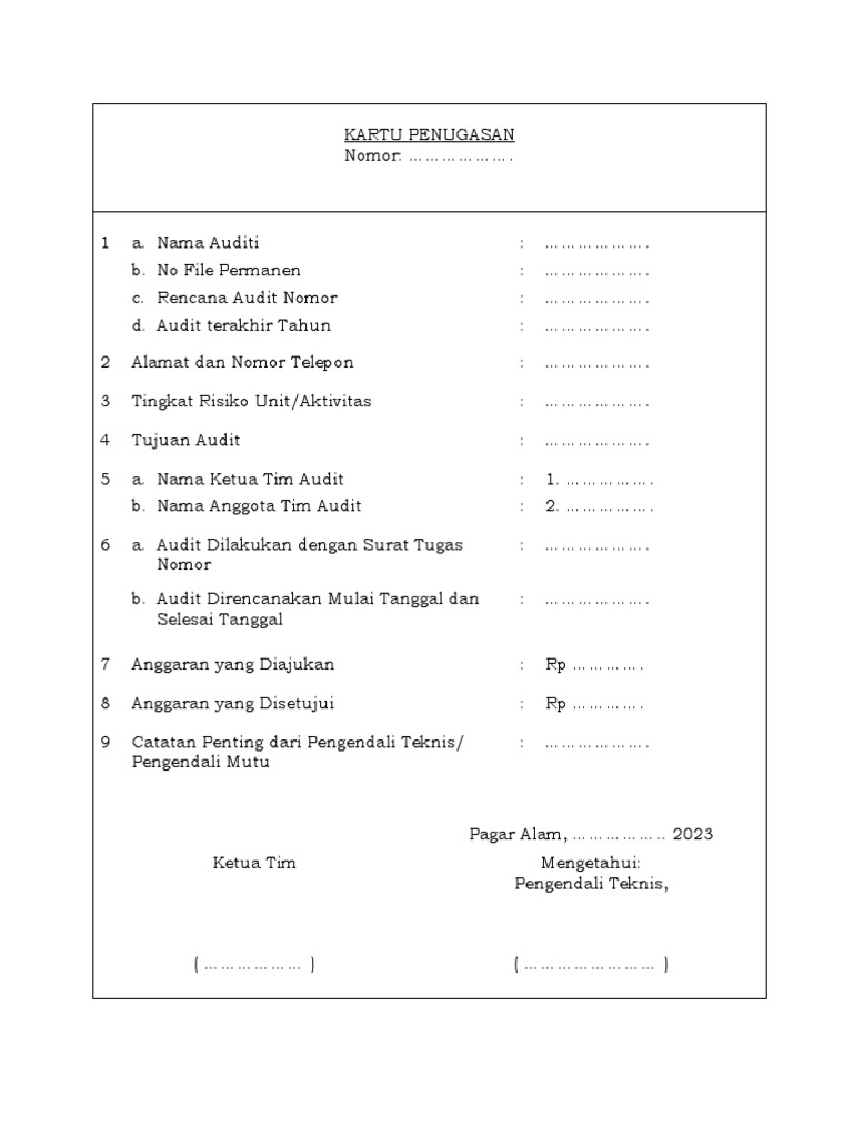 Kartu Penugasan Audit Internal | PDF | Komputer | Teknologi & Rekayasa