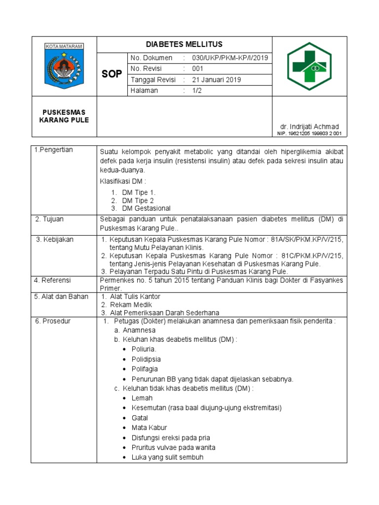 Sop Diabetes Mellitus | PDF