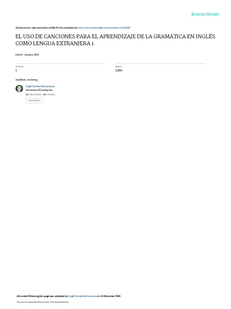 El Uso de Canciones para El Aprendizaje de La Gramática en Inglés Como ...