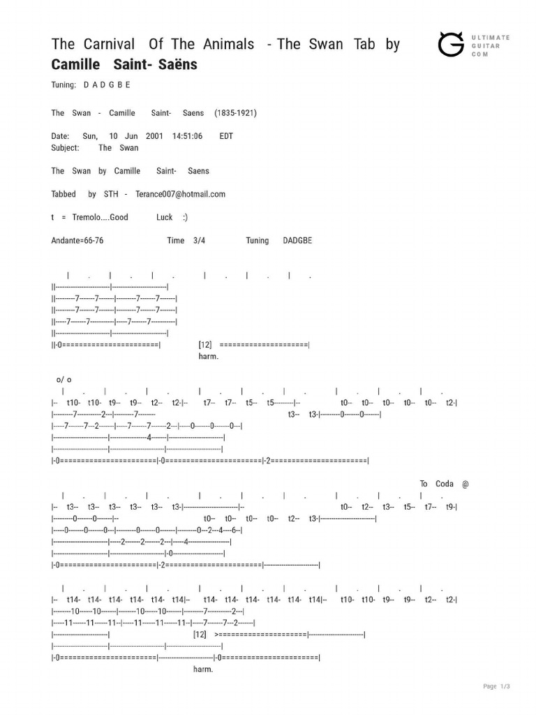 The Carnival of the Animals - The Swan Tab | PDF
