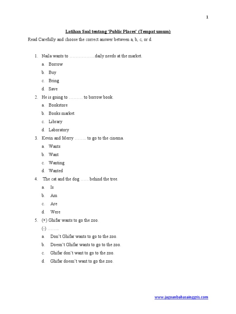 Soal Bahasa Inggris: Public Places Kelas 7 | PDF | Health Care