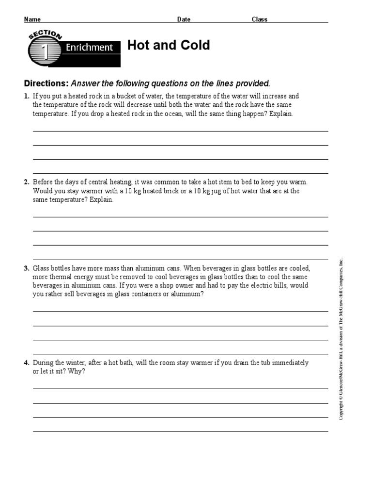 Enrichment Temperature Thermal Energy and Heat Editable | PDF