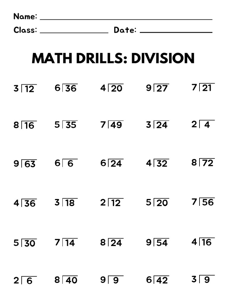 Math Drills Division Worksheet | PDF