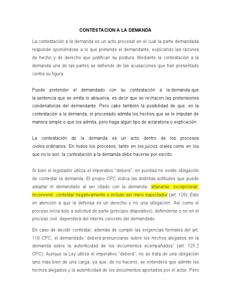 Contestación a la Demanda: Proceso y Estrategias | PDF | Demanda ...