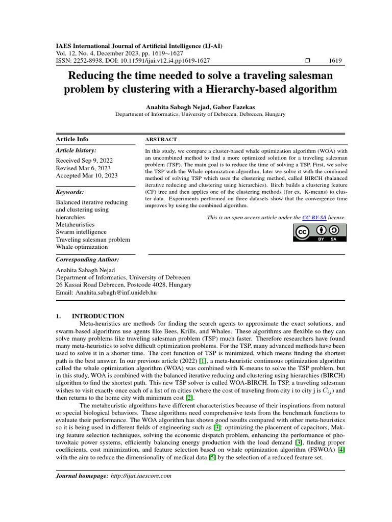 Reducing The Time Needed To Solve A Traveling Salesman Problem By Clustering With A Hierarchy