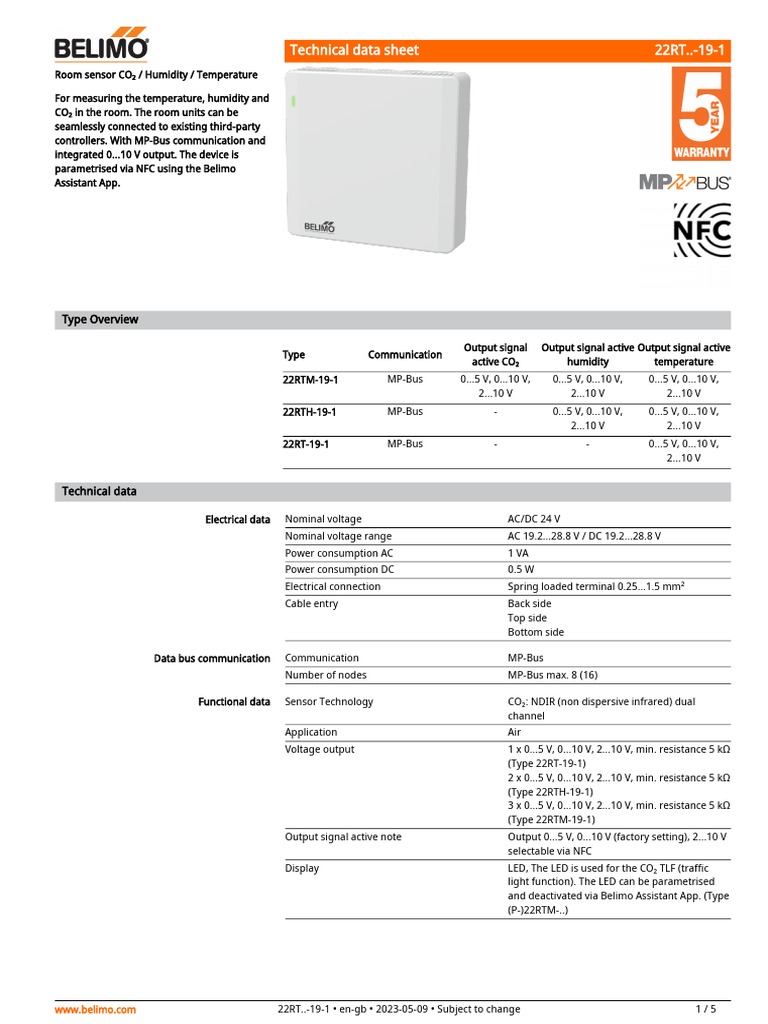 Belimo 22RT..-19-1 Datasheet En-Gb | PDF | Sensor | Humidity