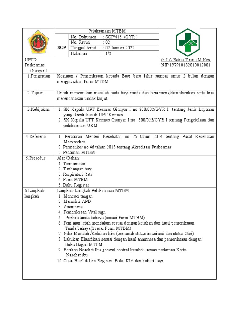 SOP Pemeriksaan Bayi MTBM | PDF