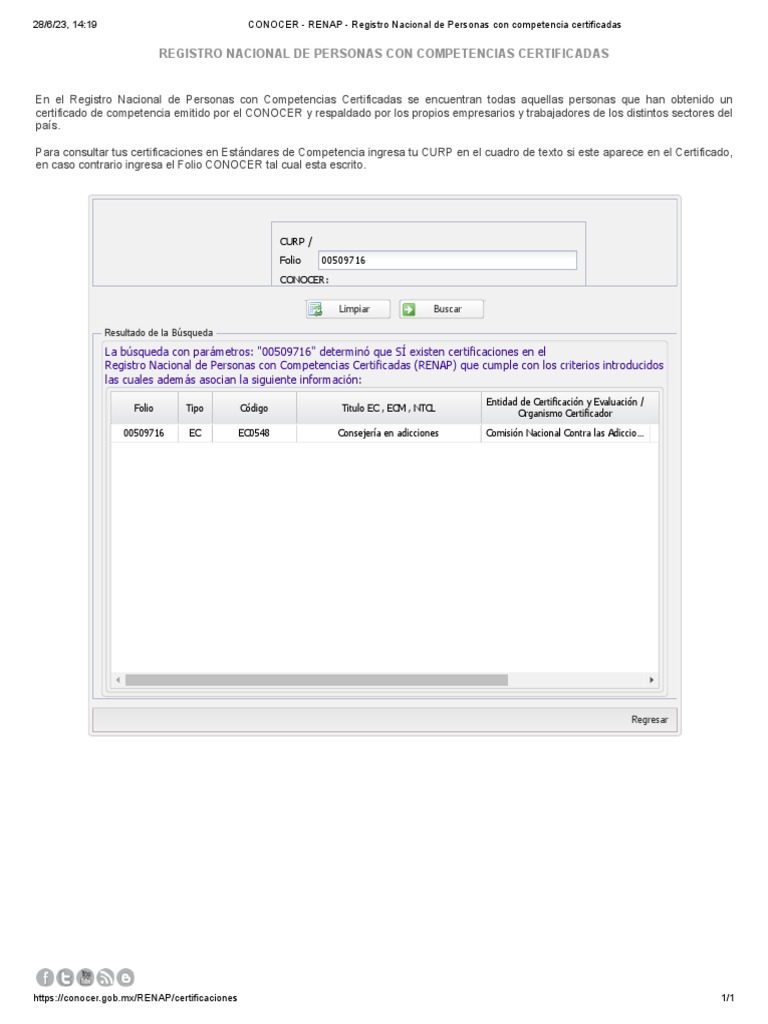 CONOCER - RENAP - Registro Nacional de Personas Con Competencia certificadasaSCcsacas | PDF