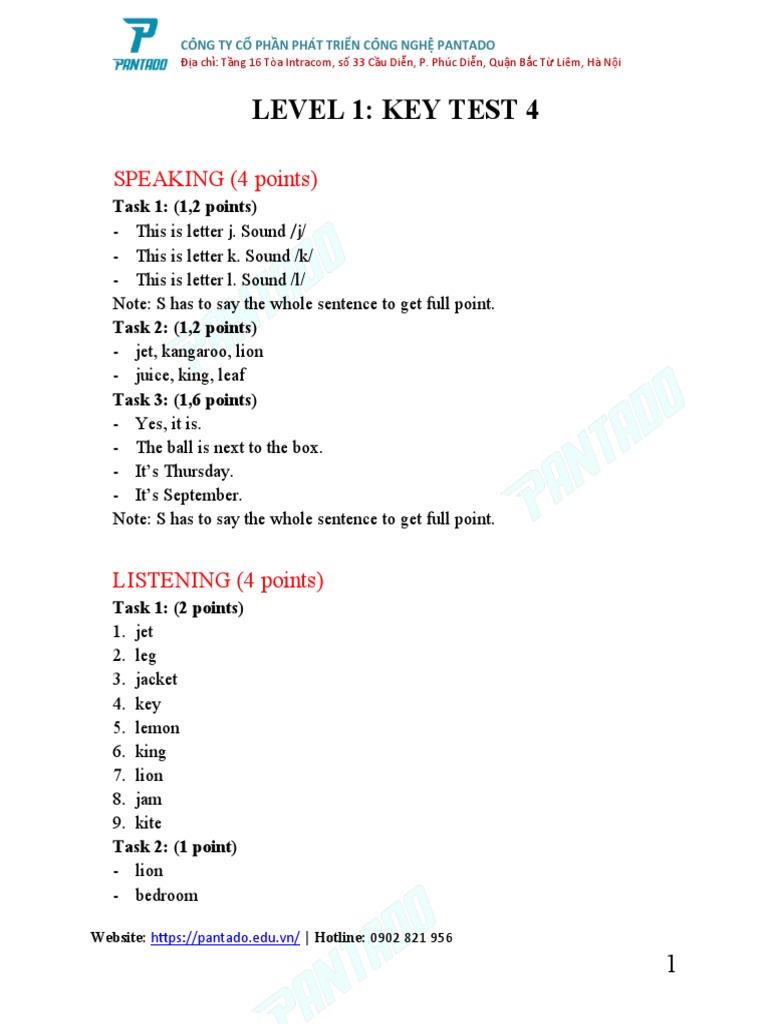 Level 1 - Key - Test 4 | PDF