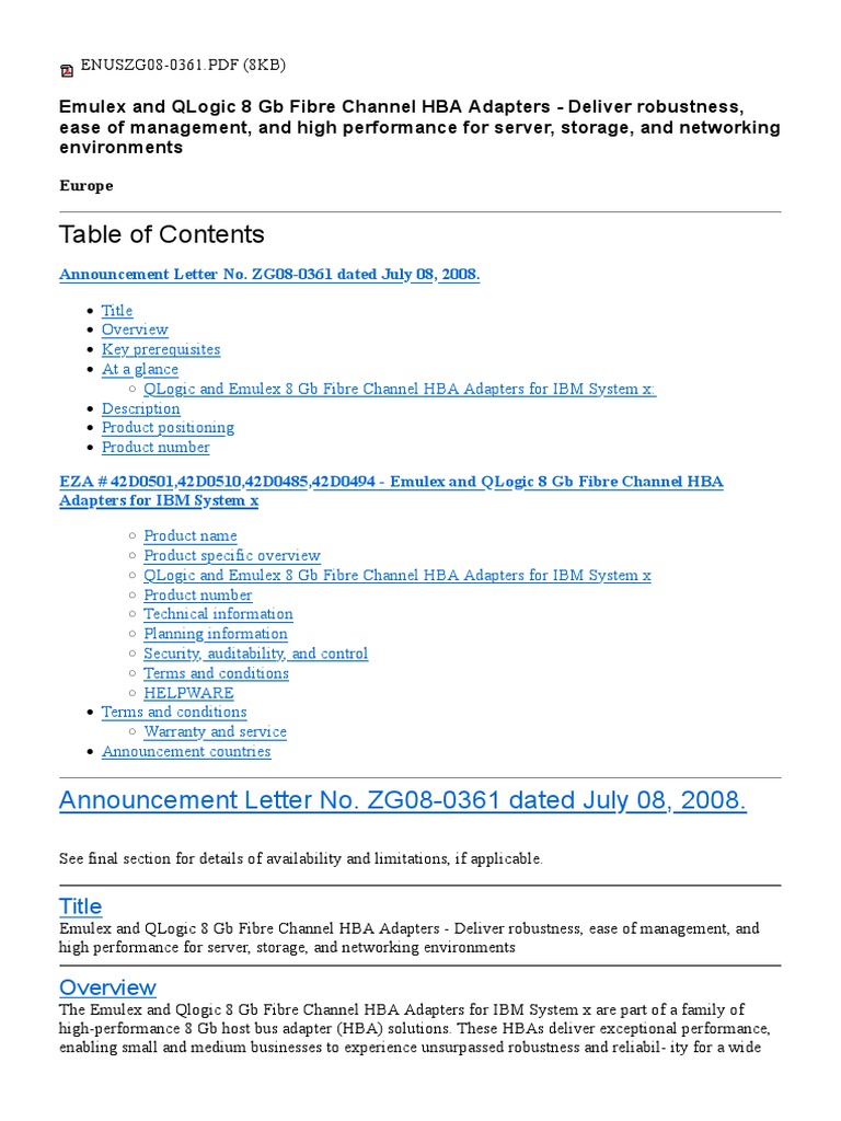 Emulex and QLogic 8 GB Fibre Channel HBA Adapters | PDF | Microsoft ...