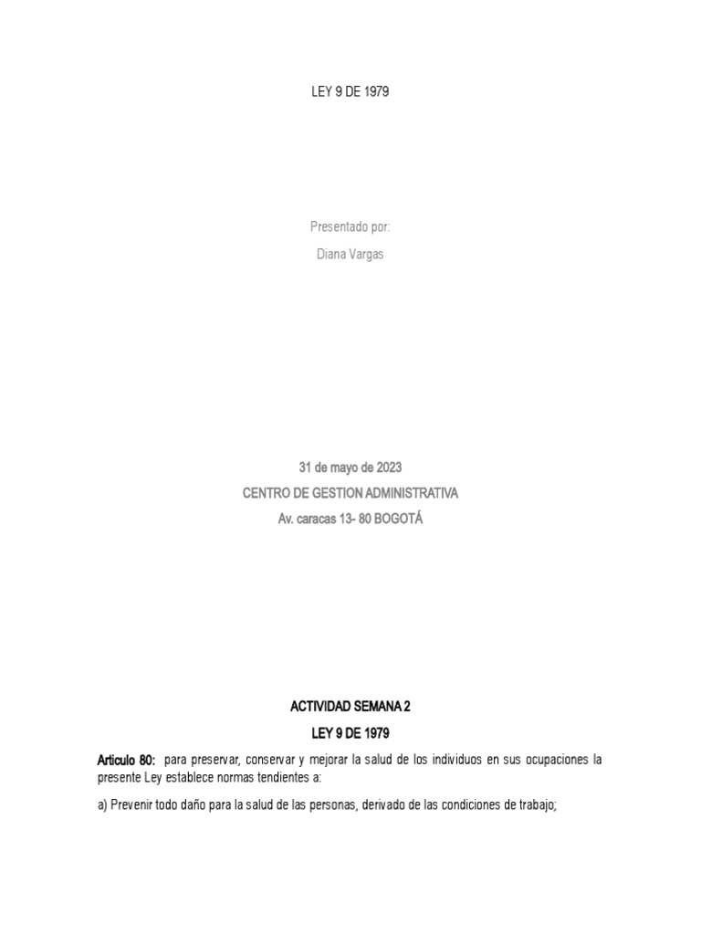 Ley 9 1979-sst (FINAL) | PDF | Seguridad y salud ocupacional