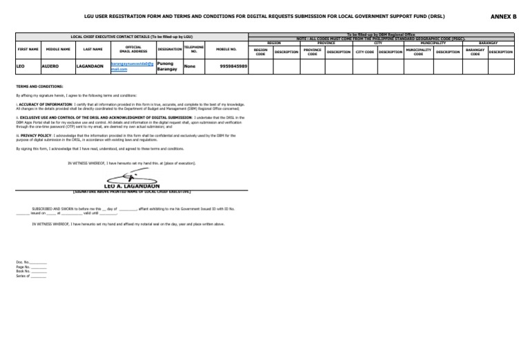 ANNEX B LGU User Registration Form | PDF | Telecommunications | Authentication