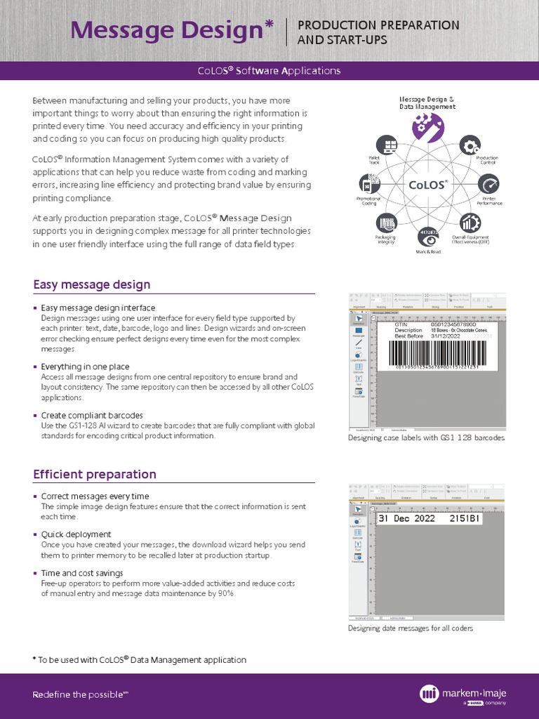 CoLOS 6 Message Design DS HQ A1 Markem Imaje | PDF | Barcode | Printer (Computing)