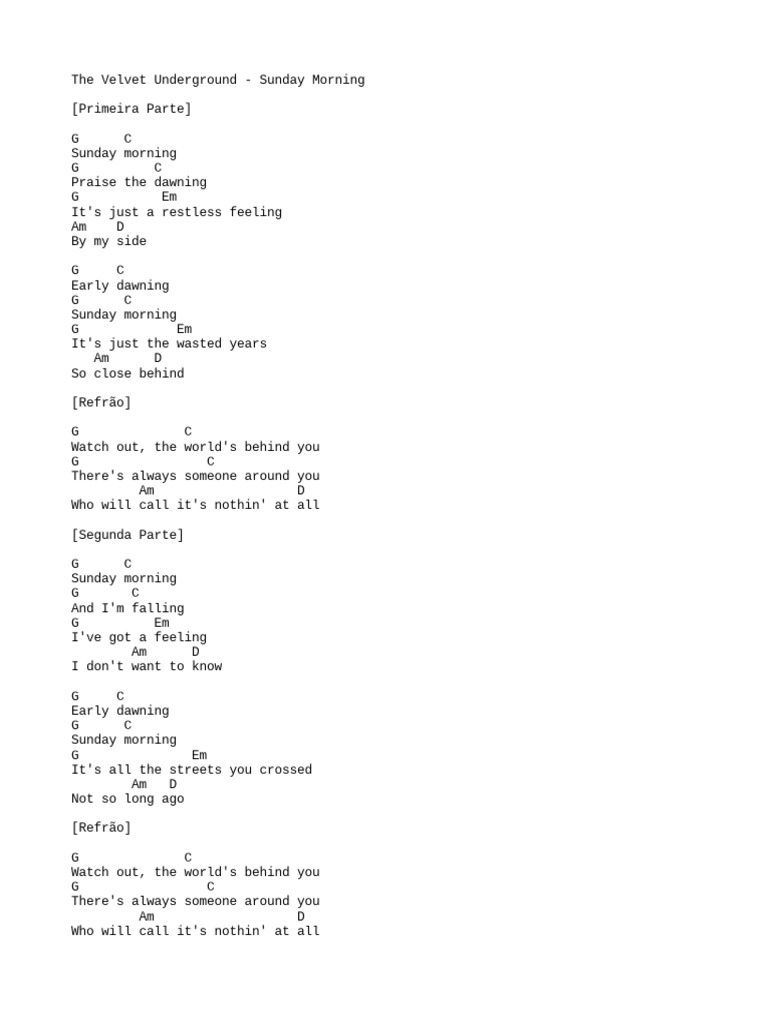 Velvet Underground Sunday Morning Chords | PDF | Singles | Rock Songs