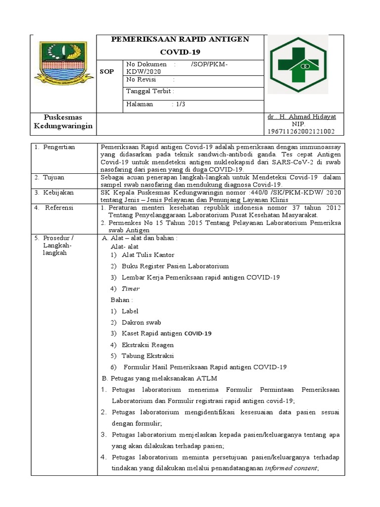 SOP Pemeriksaan Rapid Antigen | PDF