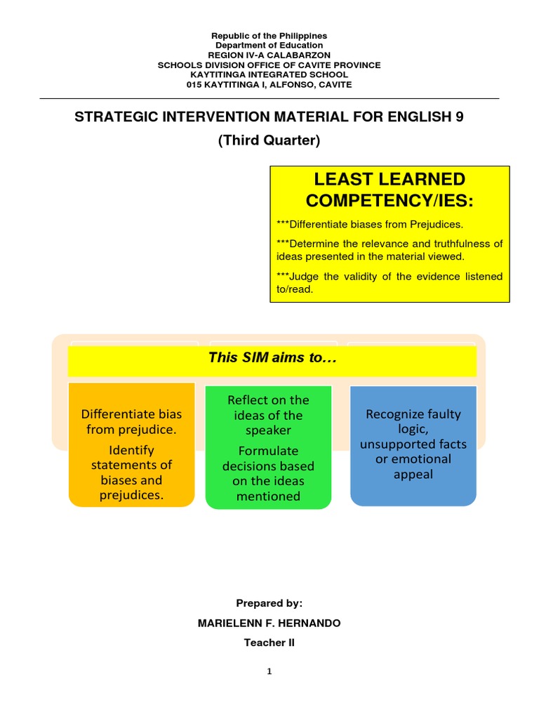 Alfonso - Kaytitinga Is - Sim - English 9 | PDF | Fallacy | Bias