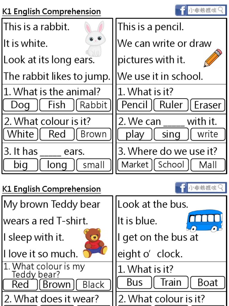 K1 English Comprehension Activities | PDF