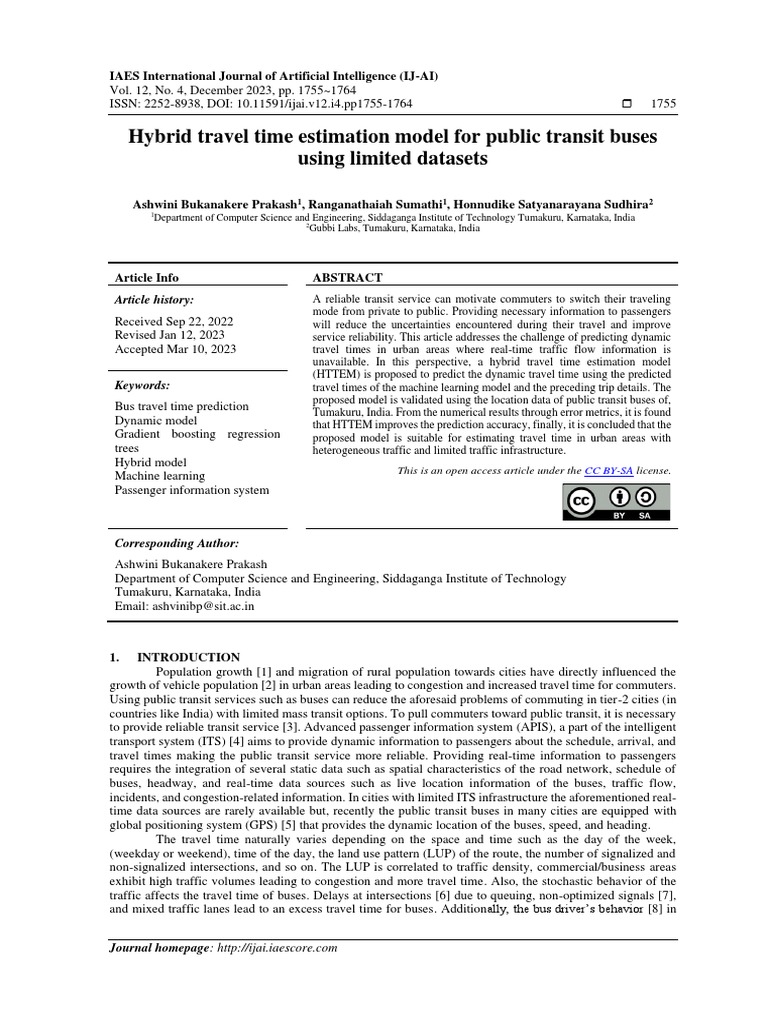 Hybrid Travel Time Estimation Model For Public Transit Buses Using