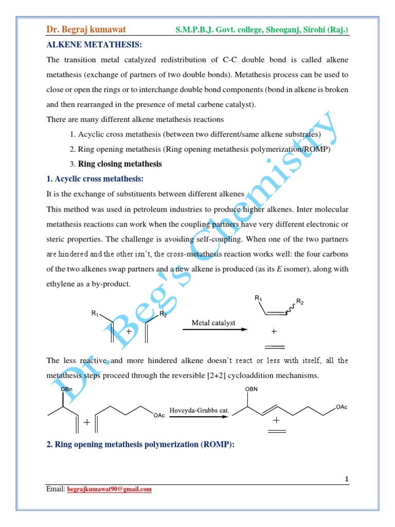 Alkene Metathesis-1 | PDF | Alkene | Physical Sciences