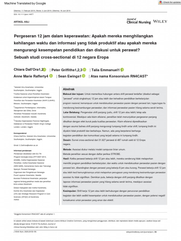 Journal of Clinical Nursing - 2019 - Dall Ora - 12 HR Shifts in Nursing ...