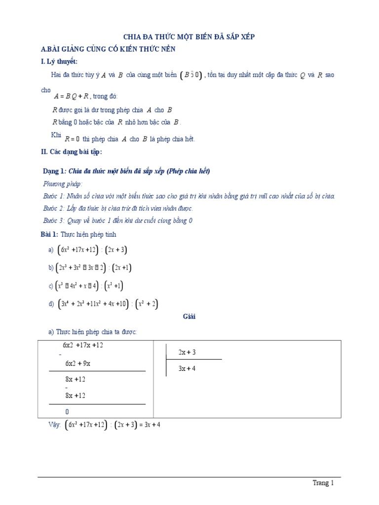 Chuyen de Chia Da Thuc Mot Bien Da Sap Xep | PDF