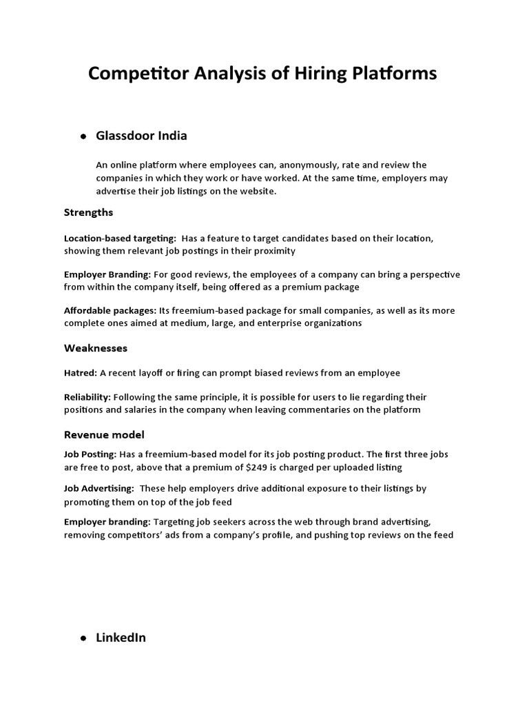 Competitor Analysis of Hiring Platforms | PDF | Recruitment | Linked In