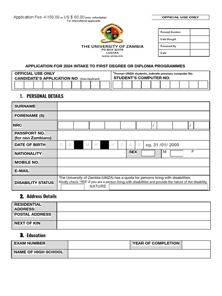 Application Form 2024 | PDF | University And College Admission | Qualifications