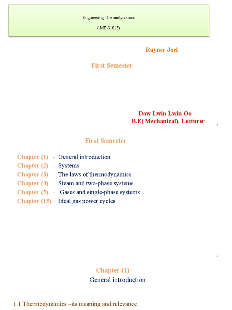 Thermodynamics Chapter 1 | PDF | Watt | Heat