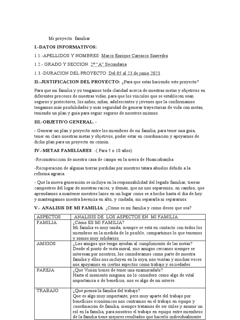 Mi Proyecto Familiar | PDF | Autosuperación | Estilo de vida