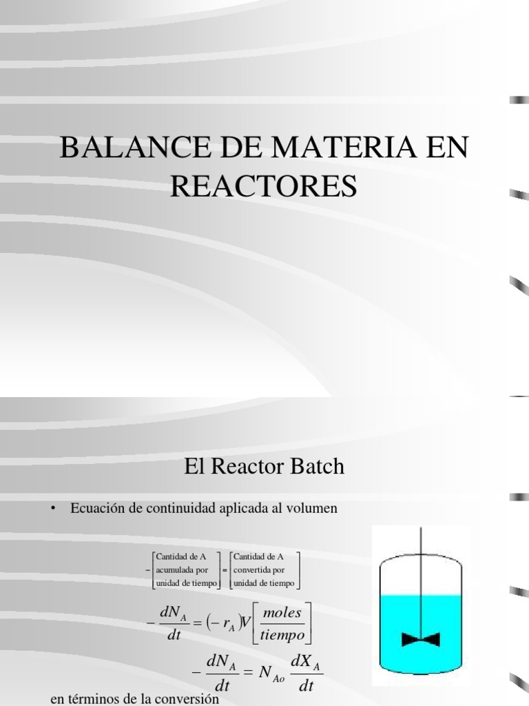 Balance de Materia en Reactores | PDF | Reactor Quimico | Química