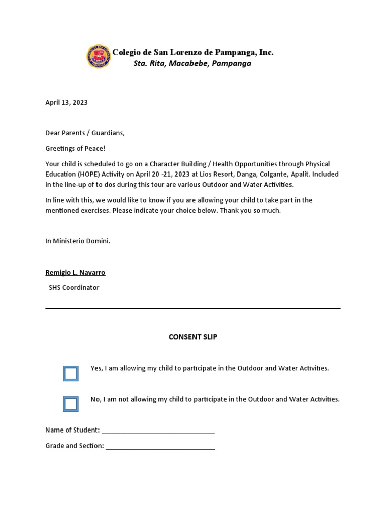 Character Building Consent Letter | PDF