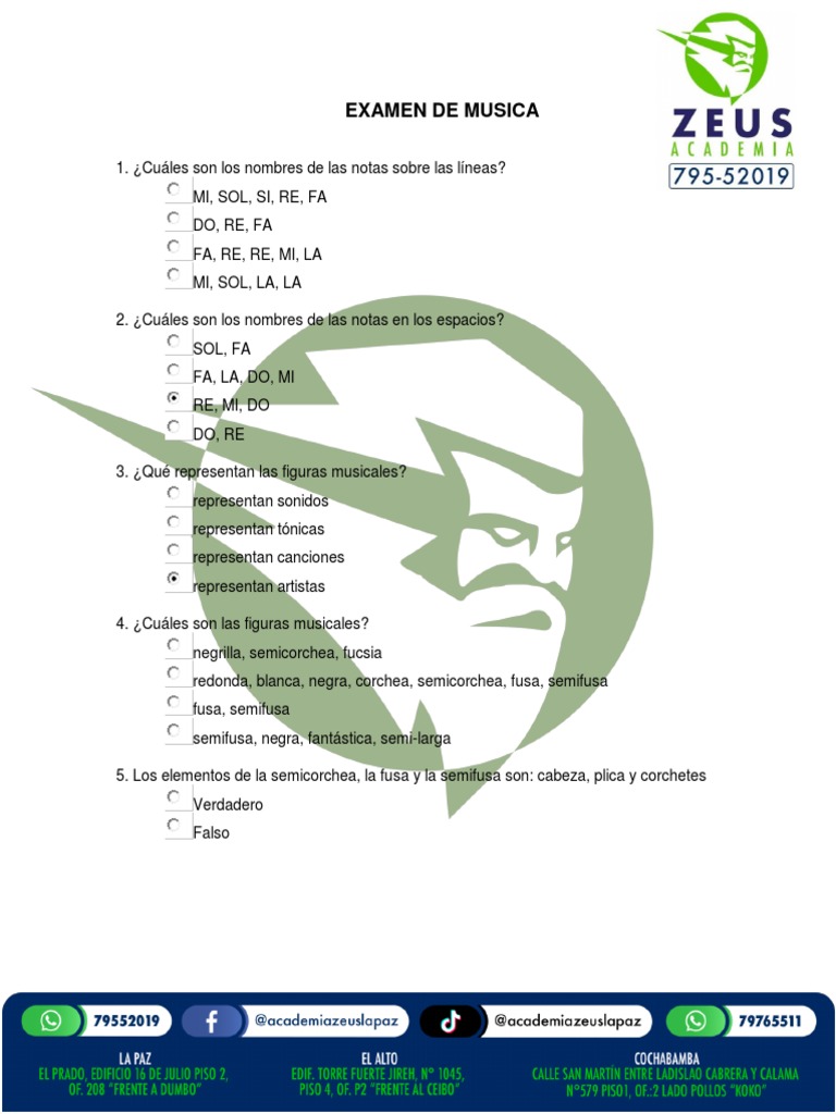 Examen de Música para Tercero Básico | PDF | Escala (música) | Formas ...