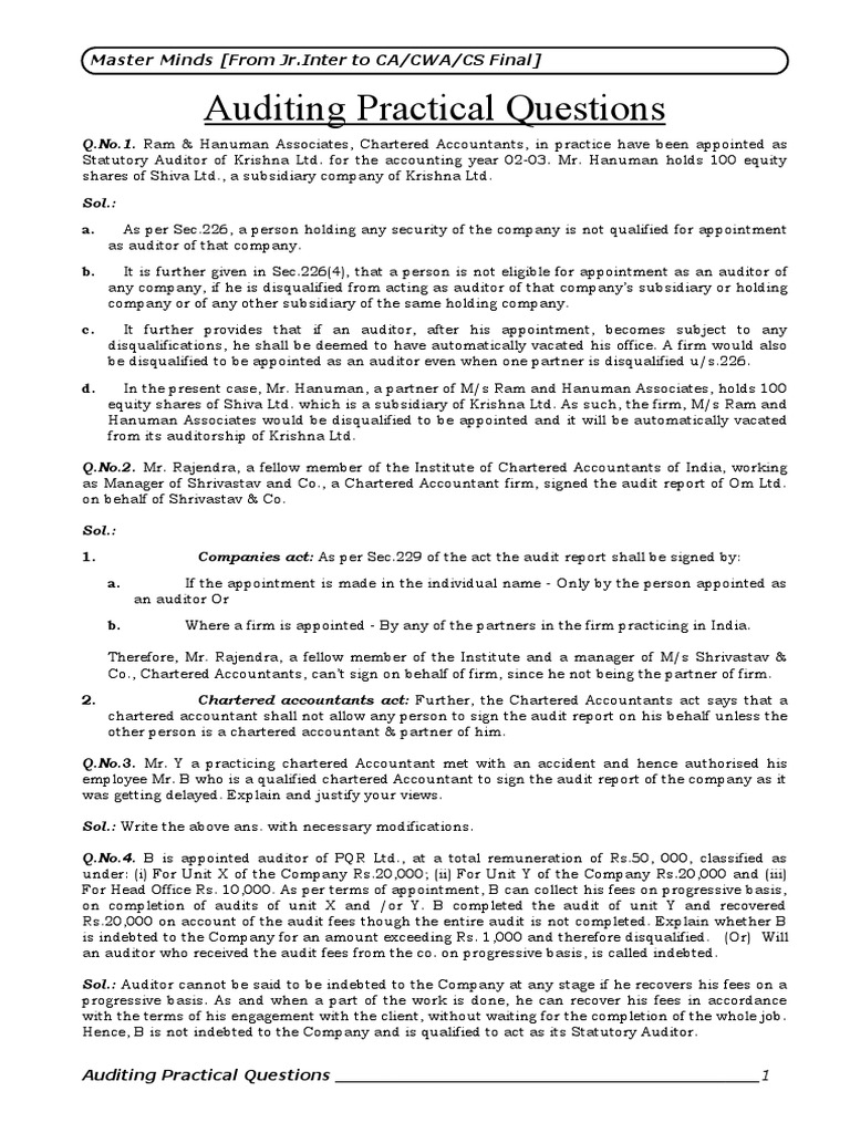 Audit Practical Questions | PDF | Auditor's Report | Audit