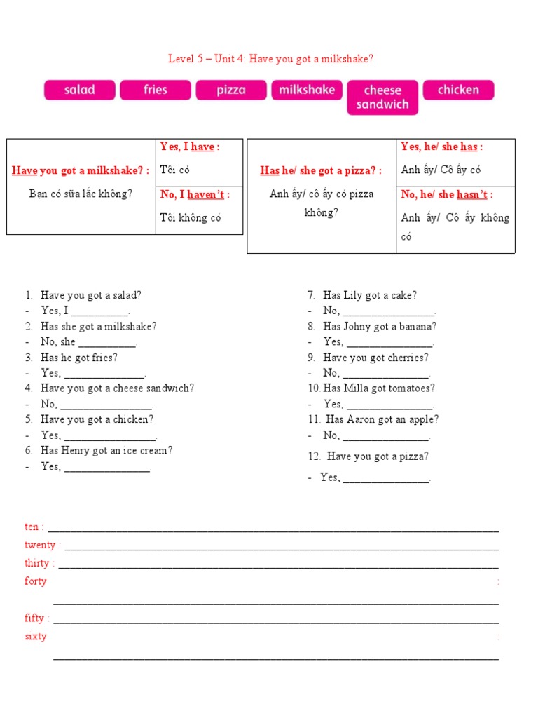 Bài tập level 5 unit 4 | PDF | Foods | Cuisine