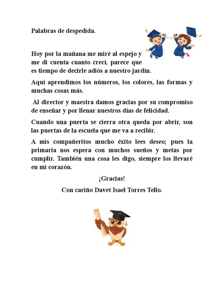 Palabras para Despedida Escuela | PDF