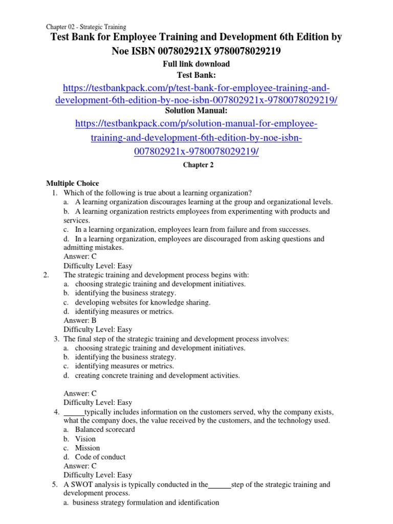 Employee Training and Development 6th Edition by Noe ISBN 007802921X ...