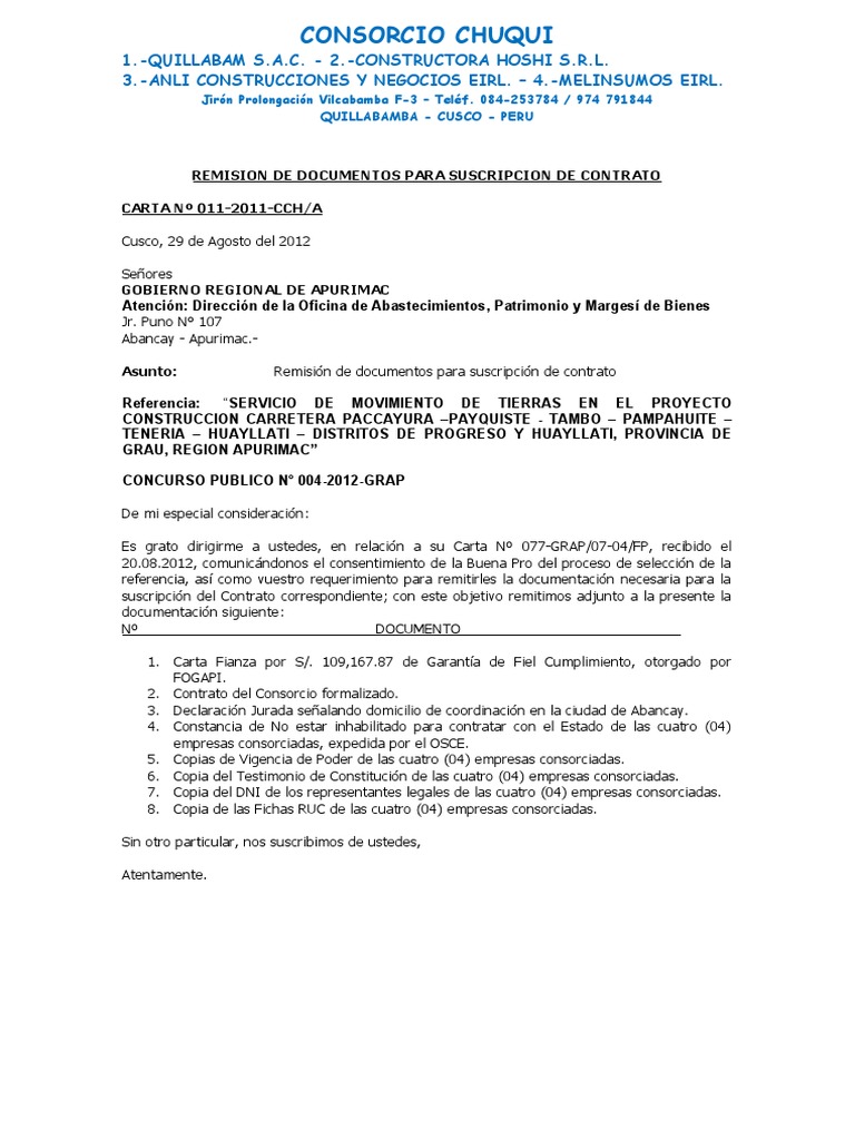 Propuesta Técnica C.P. 004-2012 GRAP B (INDICE Y CUADROS) | PDF | Derecho
