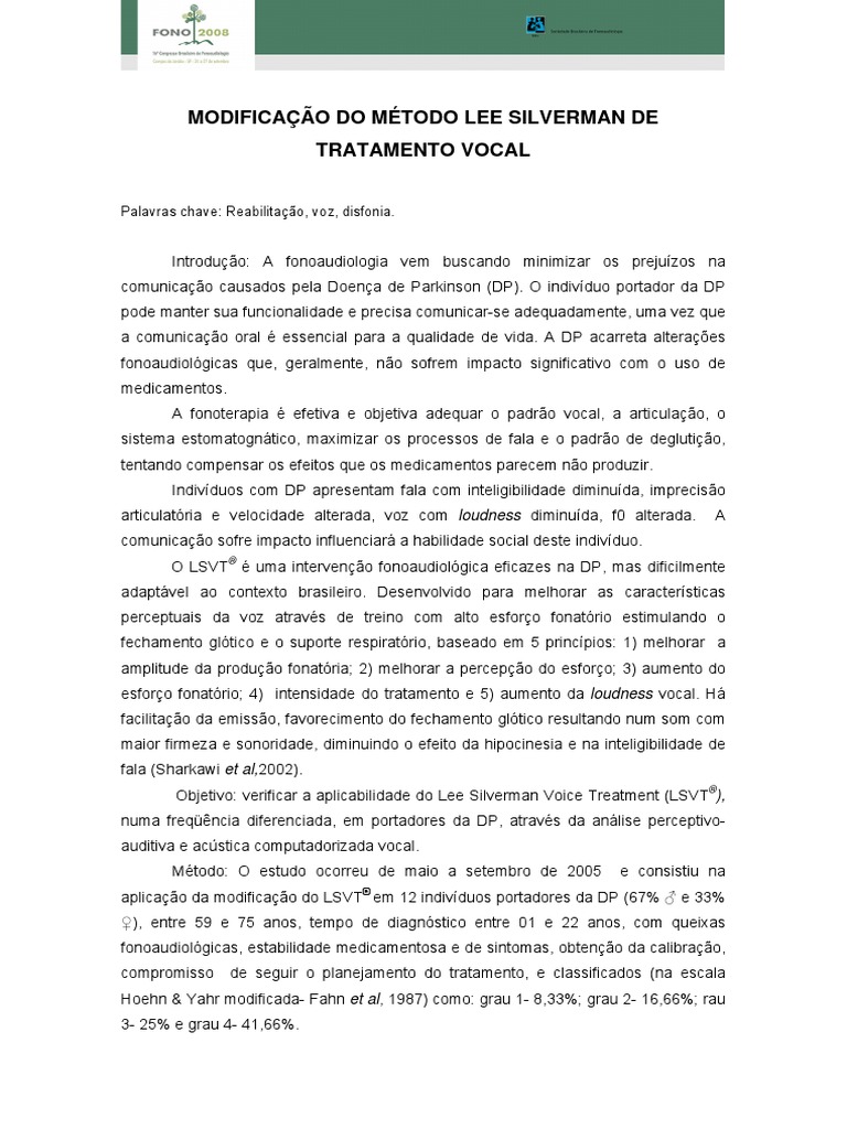 Modificaao Do Metodo Lee Silverman de Tratamento Vocal Compress ...