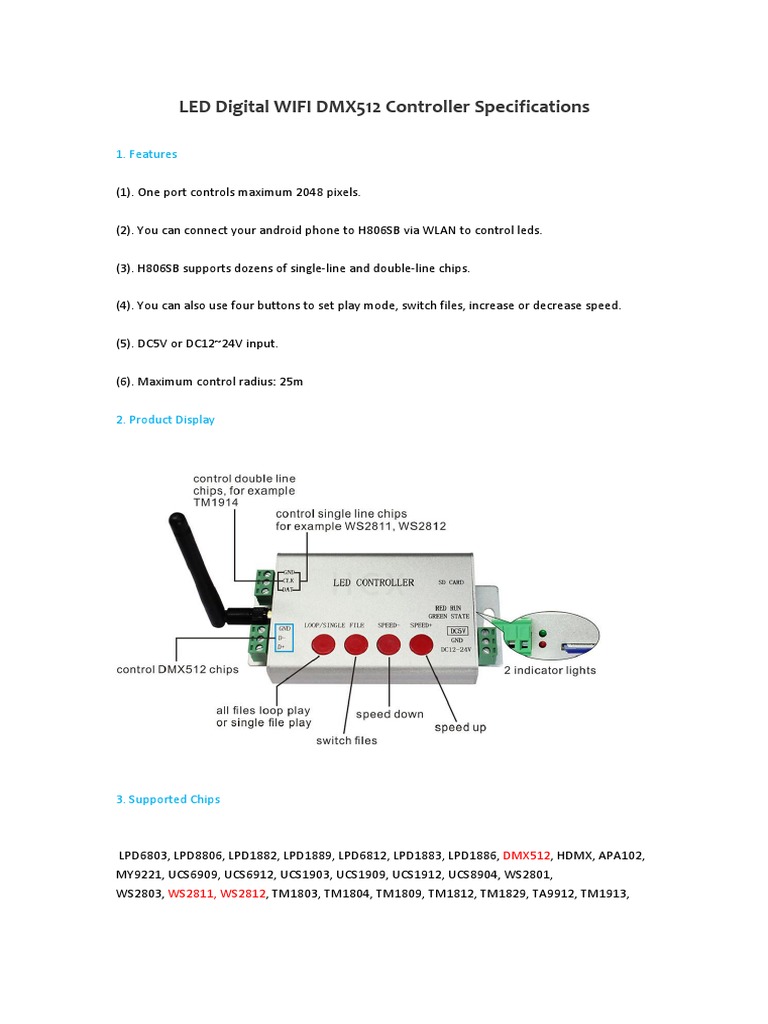 WIFI DMX512 Digital Controller Spec | PDF | Video | Wi Fi