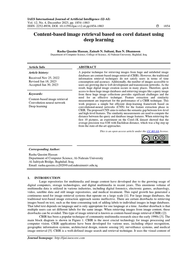Content-Based Image Retrieval Based On Corel Dataset Using Deep Learning | PDF | Cybernetics ...