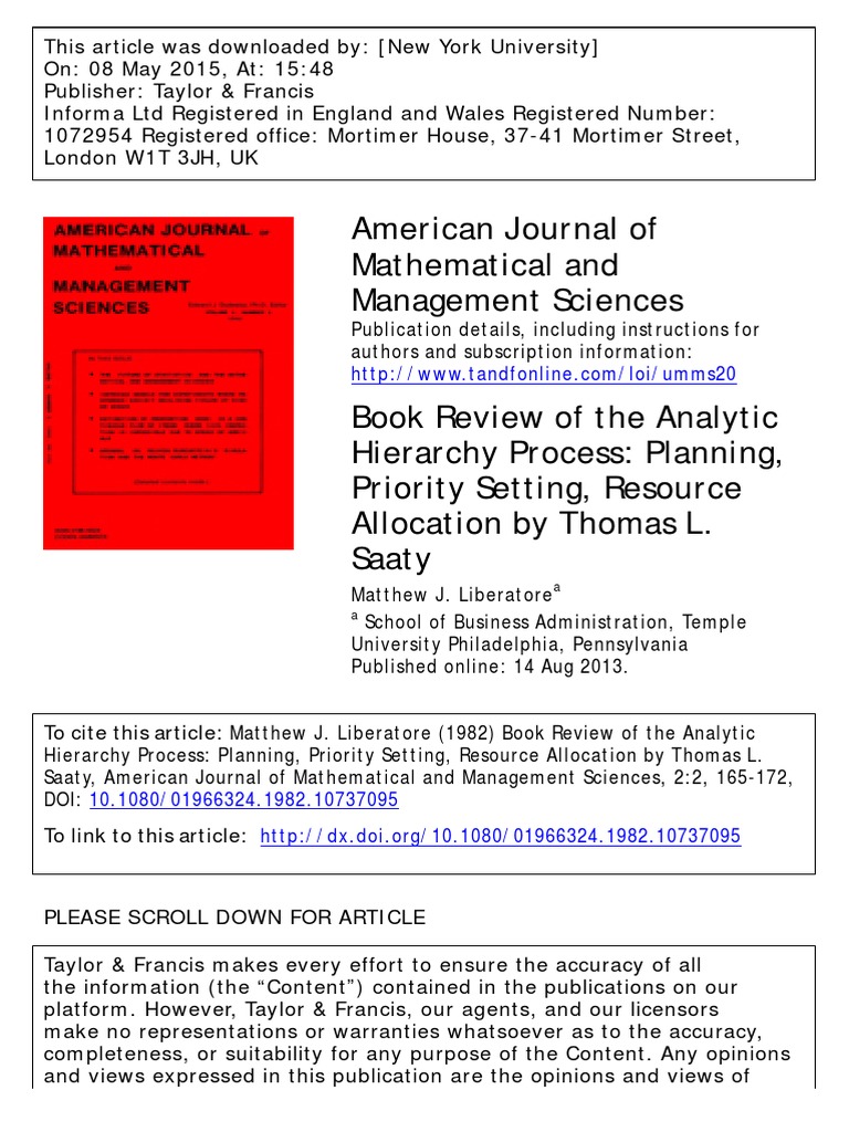 REF. 6 - T.L. Saaty The Analytic Hierarchy Process Planning Priority Setting Resource Allocation ...