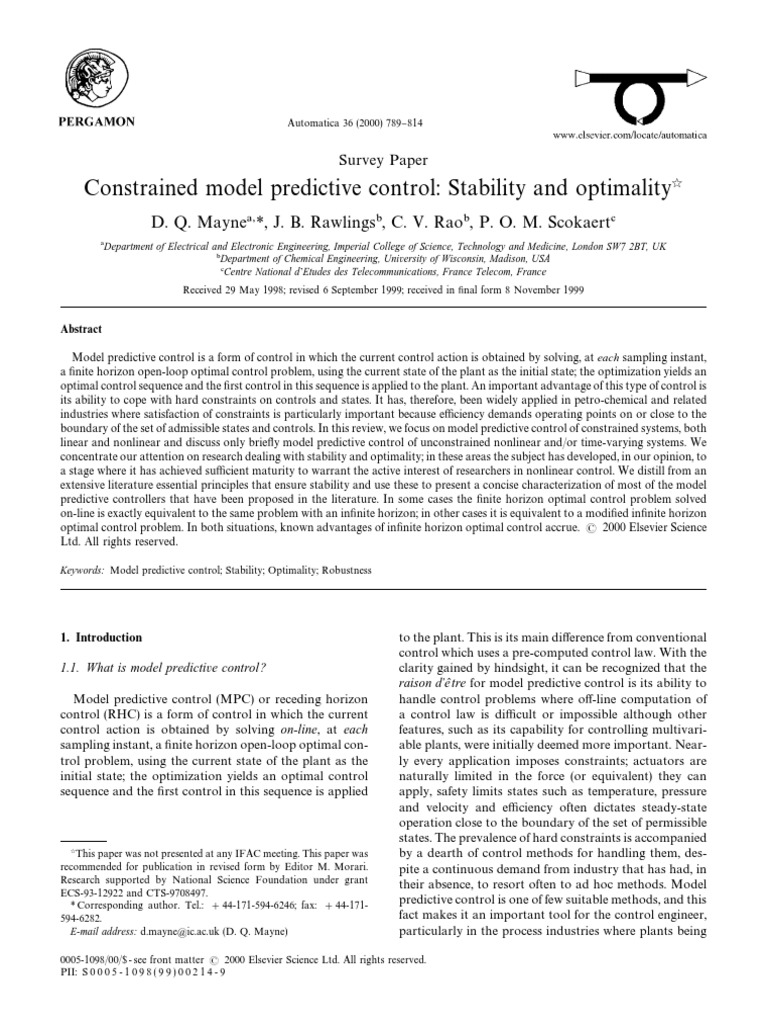 Constrained Model Predictive Control Sta | PDF | Optimal Control | Mathematical Optimization