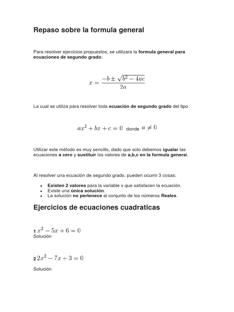Repaso Sobre La Formula General | PDF