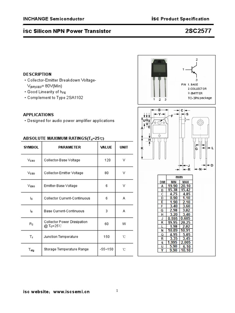 Inchange Semiconductor 2SC2577 Datasheet | PDF