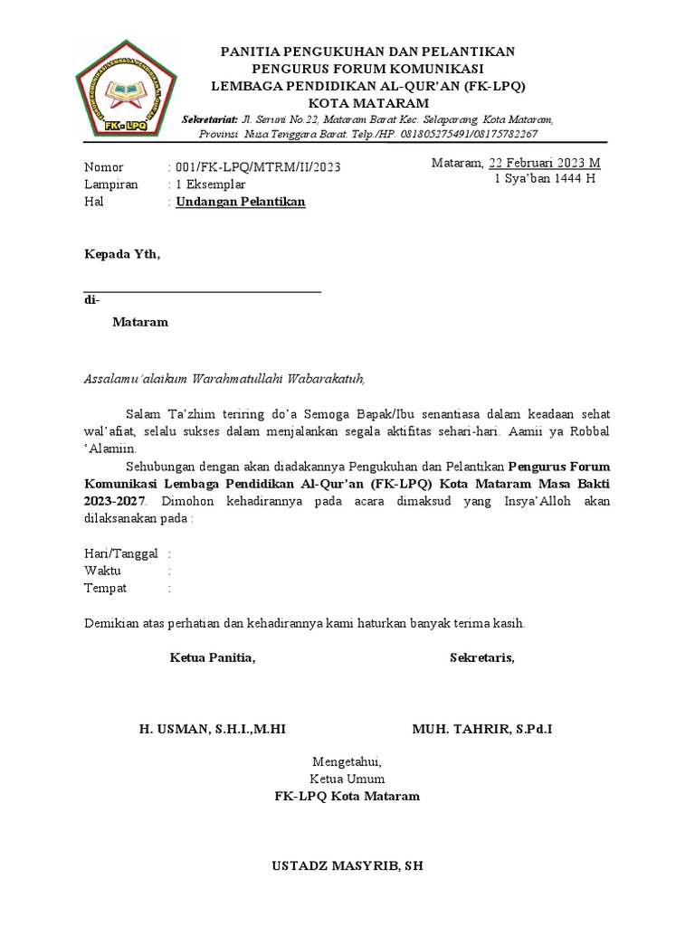 Surat Undangan Pelantikan Umum | PDF