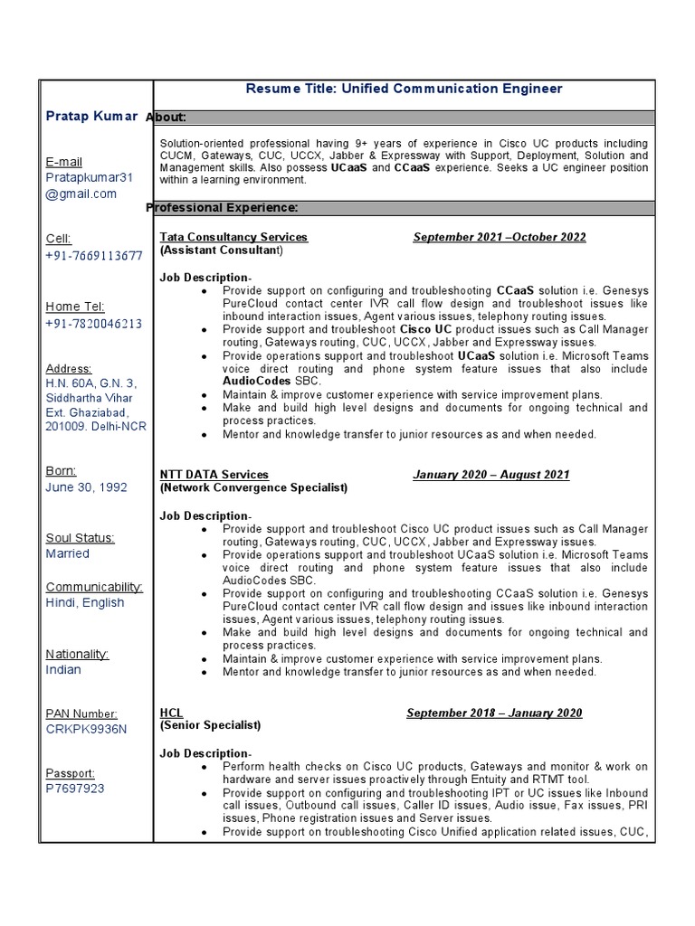 Pratap Kumar Resume | Download Free PDF | Call Centre | Interactive ...